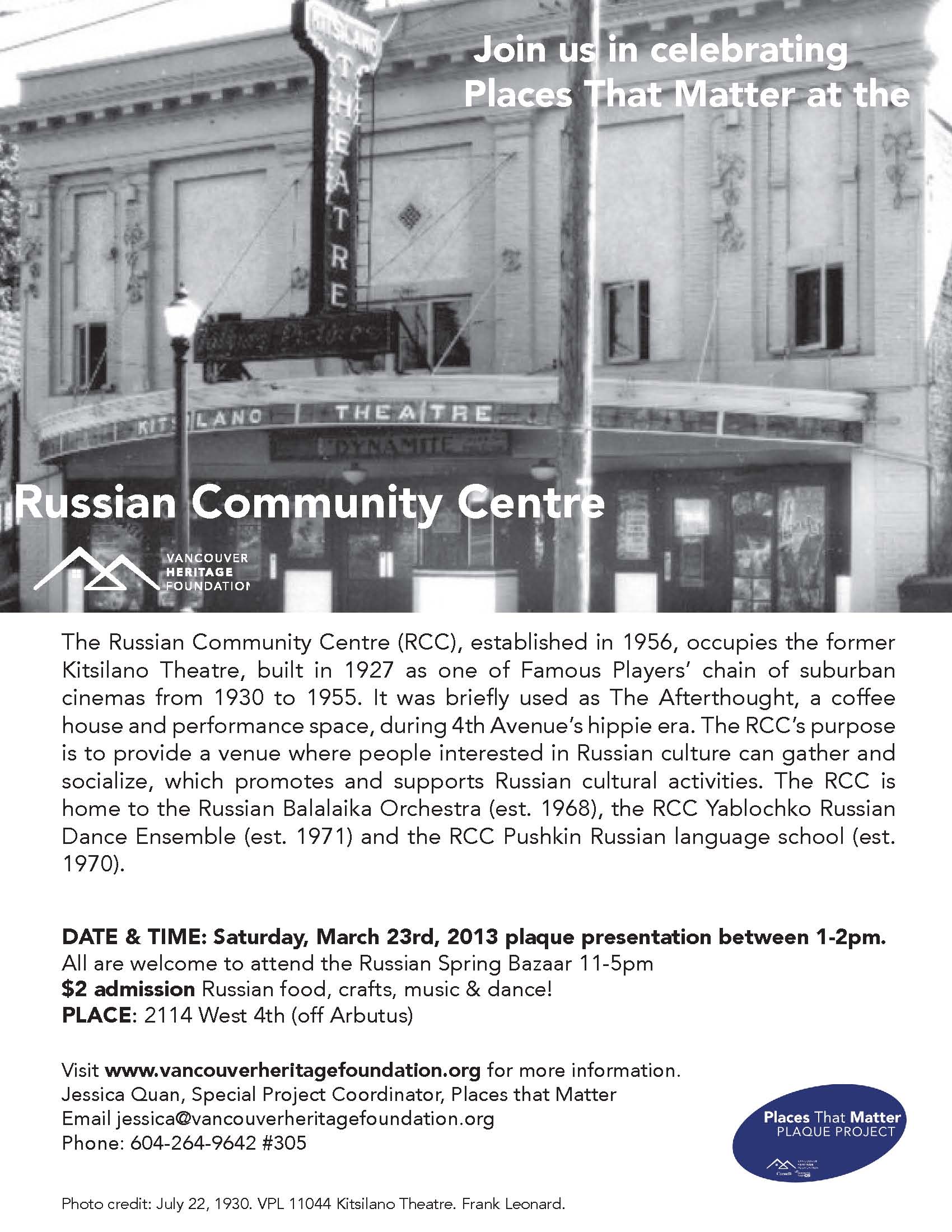 Invitation to Places That Matter at the Russian Community Centre ...