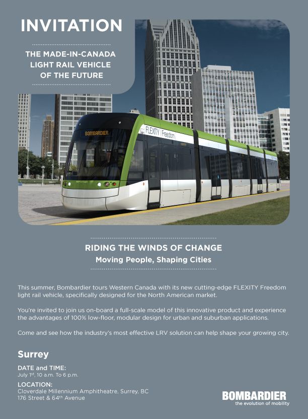 Full-Scale Model of Bombardier Flexity Freedom Coming to Surrey (July 1 ...